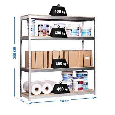 Étagère sans vis avec plateaux en bois 4 niveaux 400 Kg : Commandez sur Techni-Contact - Étagère ...