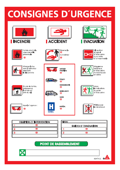 Consigne appel d'urgence plastifiée : Commandez sur Techni-Contact - Consignes d'urgence imprimées