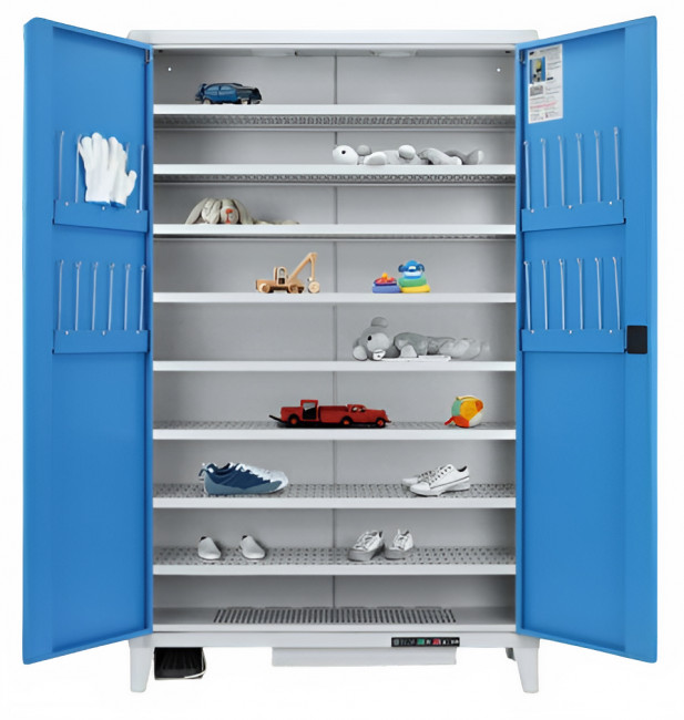Vestiaire désinfectant en acier CARESHOO - 8 étagères perforées et ...