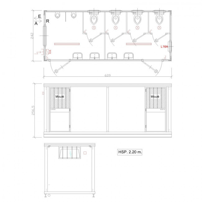 Bloc sanitaire mixte de 6 mètres : Devis sur Techni-Contact - Blocs Sanitaires