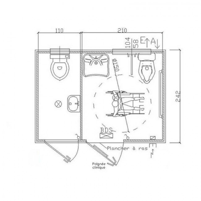 Bloc sanitaire pmr neuf avec wc pmr, lavabo pmr, wc standard et lave ...