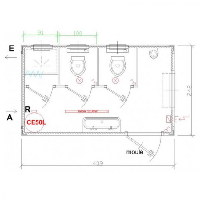 Bloc sanitaire ssdu 4m neuf avec 2 wc, douche, lavabo et urinoir : Devis sur Techni-Contact ...