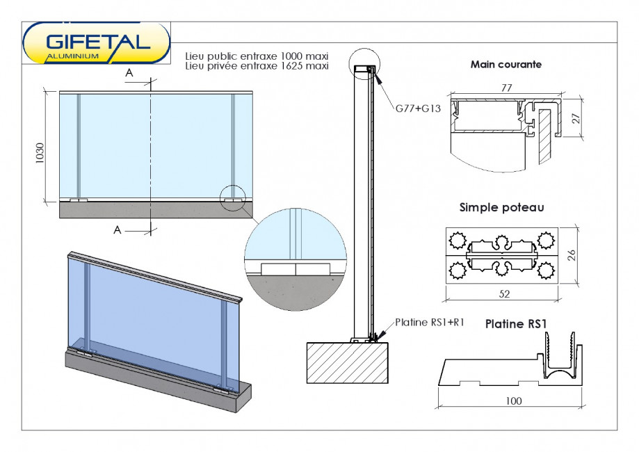 Garde-corps avec vitrage : Devis sur Techni-Contact - Rambarde en aluminium